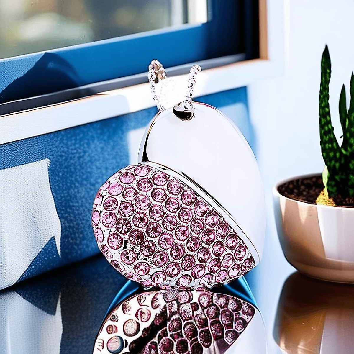 EcooDisk 64GB USB 3.0 Flash Drive Diamond Heart with Necklace Memory Stick High Speed Data Storage Pink