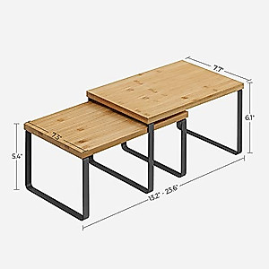 SONGMICS Cabinet Organizer Shelf, Set of 2 Kitchen Counter Shelves, Stackable, Expandable, Metal and Engineered Wood, Black and Natural UKCS02NB