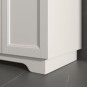 Bathroom Vanity with Sink 24 Inch, Wooden Double Door Bathroom Storage Vanity, Small Quick Assembly Bathroom Cabinet, White & Grey, White - Faucets and Downpipes Not Included (White)