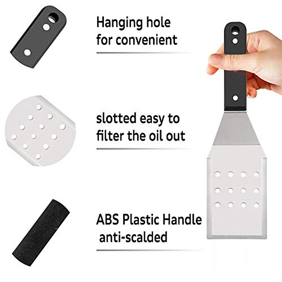 Leonyo Griddle Metal Spatula Set of 2, Food Grade Griddle Accessories - Stainless Steel Pancake Hamburger Turner Flipper for Flat Top Cast Iron BBQ Hibachi Cooking, Dishwasher Safe