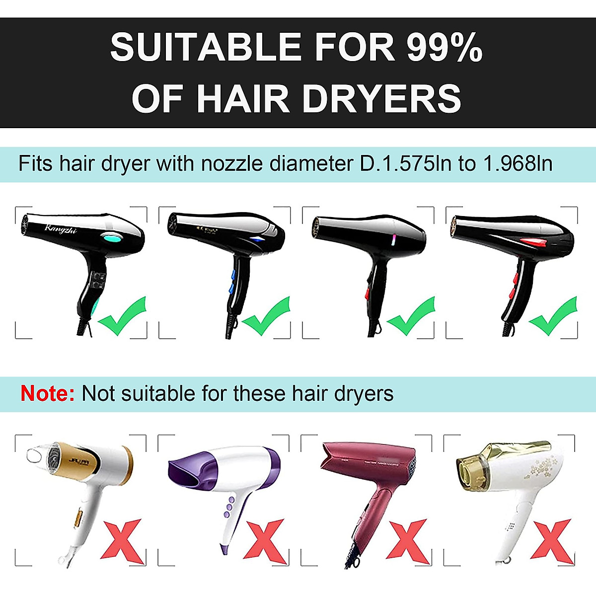 Universal Collapsible Hair Dryer Diffuser - Travel and Easy Storage - KingKam Diffuser Attachment Fit Most Hair Dryers with Nozzle Diameter D-1.575Inch to 1.968 Inch (4-5cm) - Black