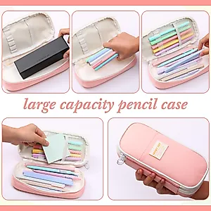 Lincia 30 Pcs Aesthetic School Supplies 6 Cute Mechanical Pencil 5 Colored Ballpoint Pen 5 Quick Dry Pen 6 Pastel Highlighter 6 Transparent Sticky Note Sticky Index Tab Pencil Case for Office(Pink)