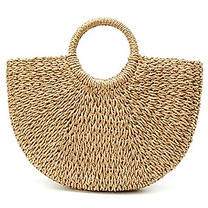Womens Large Straw Bags Beach Tote Bag Hobo Summer Handwoven Bags Purse With Pom Poms