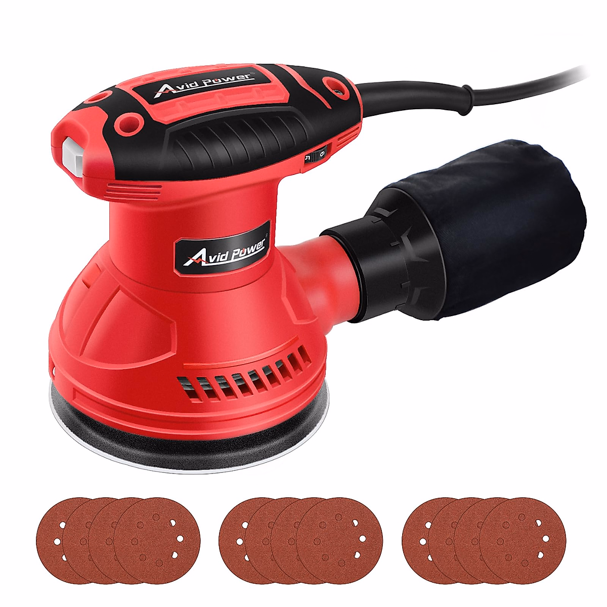 AVID POWER Orbital Sander 3.0 Amp 5 Inch Electric Sander Tool 6 Variable Speeds Random Orbit Sander for Woodworking, 7000-14000 RPM, 12 Pcs Sandpapers