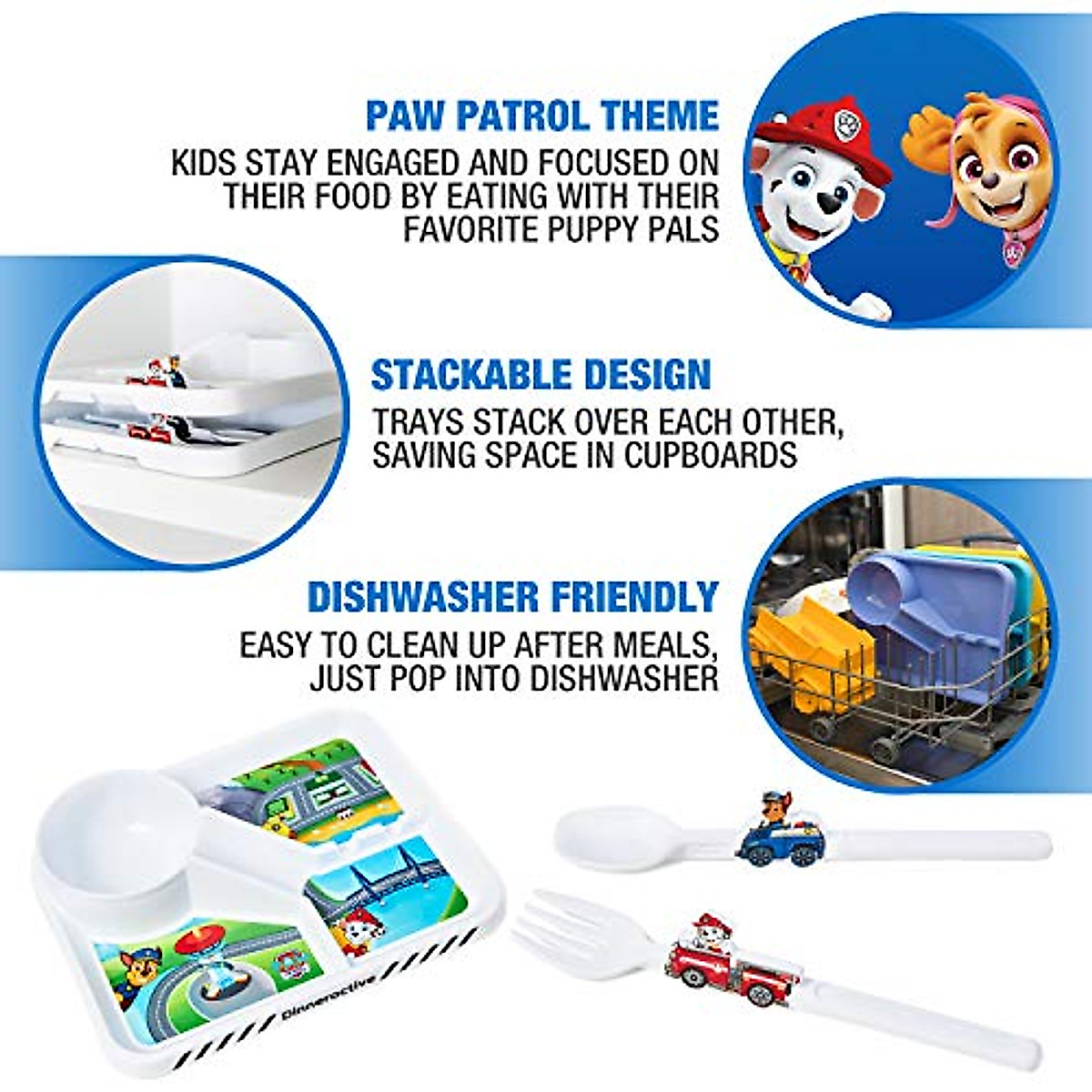 PAW Patrol Dining Set For Kids - 3 PC Themed Dinnerware Set by Dinneractive - Dog Cartoon - Toddler Plates - Baby Dishes