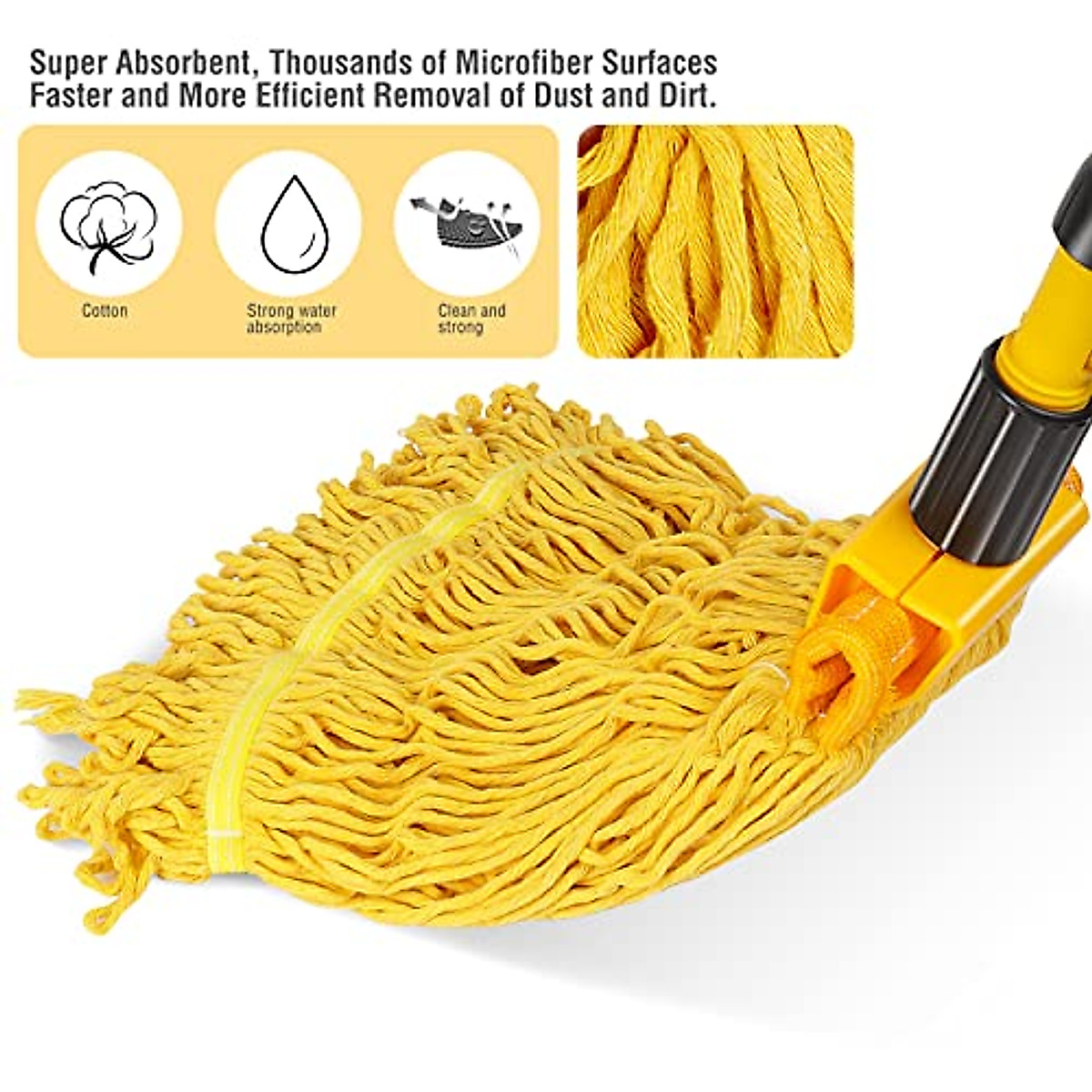 Gadhra Commercial Mop, Looped-End String Industrial Mop, Heavy Duty Mops with 2 String Mop Heads for Floor Cleaning, Blue/Yellow