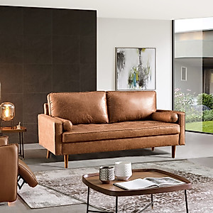 ovios Mid Century Modern Loveseat, 70" Suede Leather Sofa Couch with Comfy Upholstered Cushions, 2 Seater Rivet Tufted Sofas with Deep Seat for Living Room, Bedrooms, Apartment, Brown