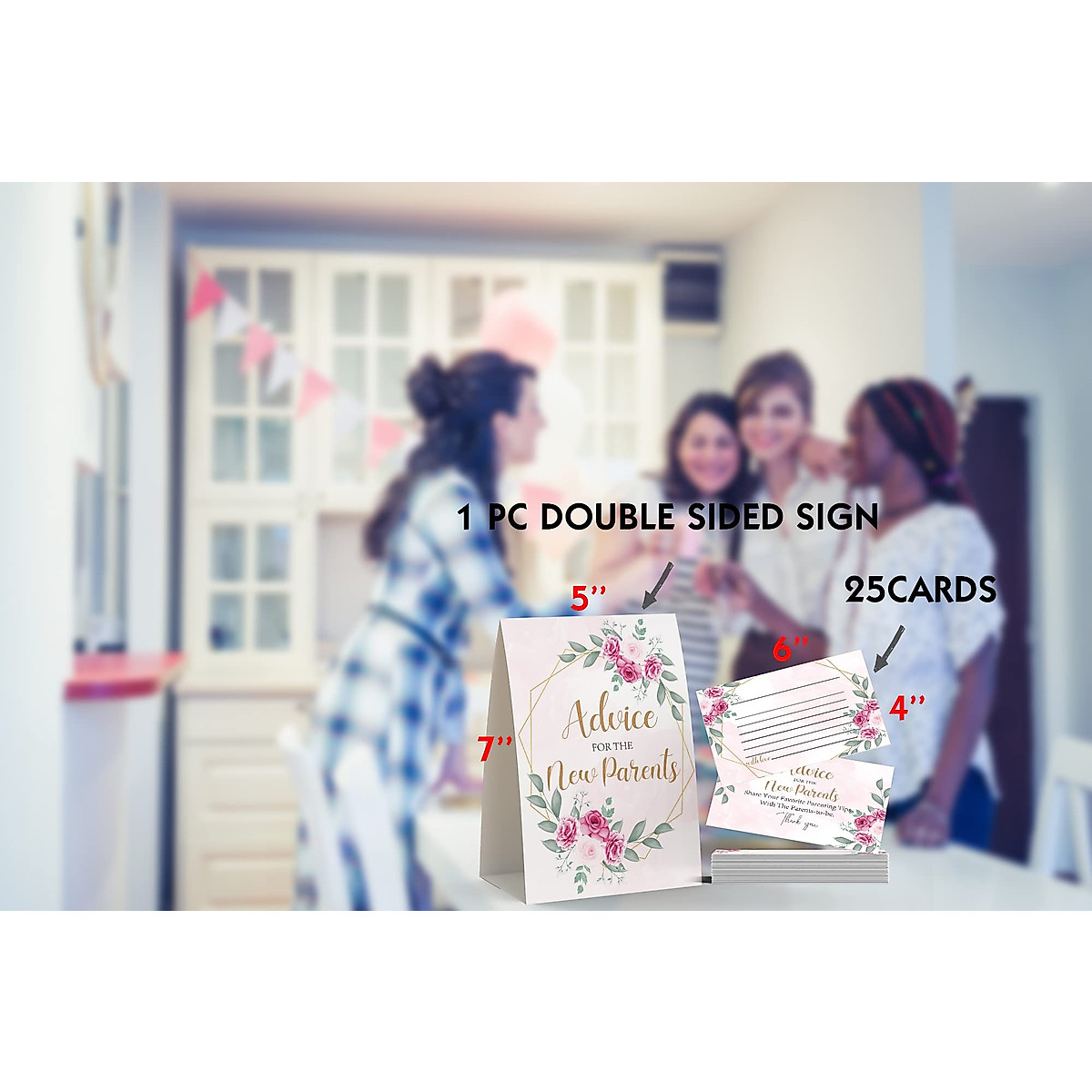 Toctose Advice for New Parents, Parenting Advice Card, Baby Shower Party, Tips for the Parents To Be，Includes a 5x7 Standing Sign and 25 4x6 Advice Cards(JYC030)