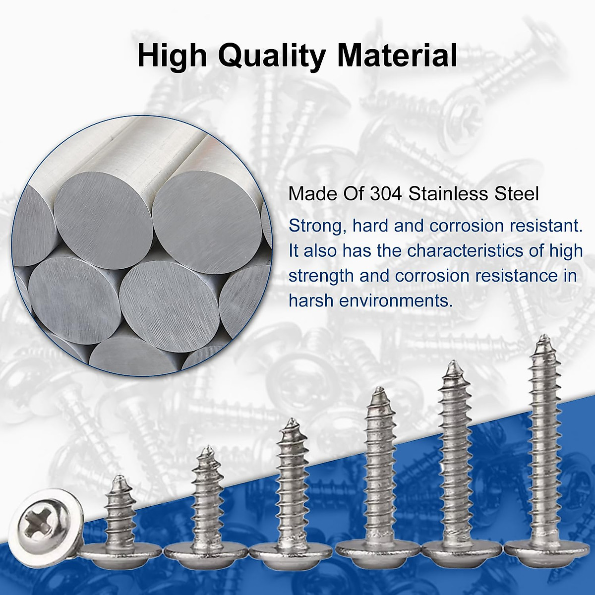 MroMax M2x6mm 304 Stainless Steel Self Tapping Machine Screws Full Threaded Phillips Pan Head with Washer Screw Fasteners Silver Tone 50Pcs