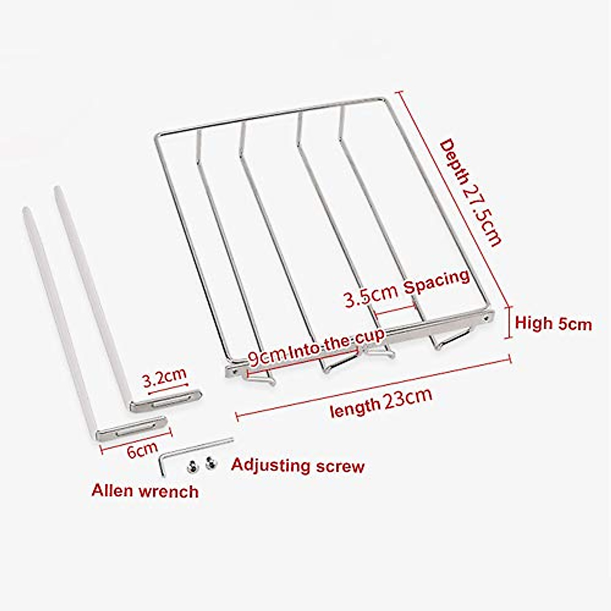 Wine Glass Rack, Stemware Glass Rack Under Cabinet Hold up to 8 Wine Glasses / 3 Rails Stemware Rack, Adjustable Stainless Steel Glasses Holder Storage Hanger for Kitchen, Bar (Silver)