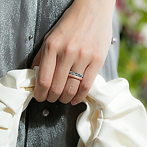 ThunderFit Women Silicone Wedding Bands - Stackable Rings Pack (Set of 3) - Unique Designs (Black, Light Marble, Rose Gold A - Size 7.5-8 (18.2mm))