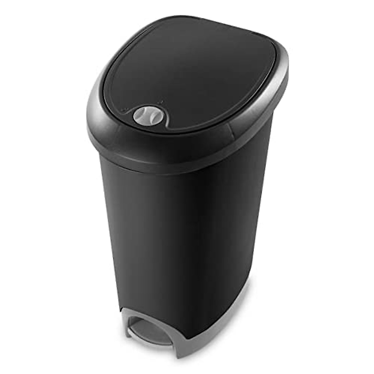 Sterilite 12.6 Gallon Hands Free Home Kitchen Wastebasket Trashcan with Locking Lid and Step On Pedal, Black, 6 Pack