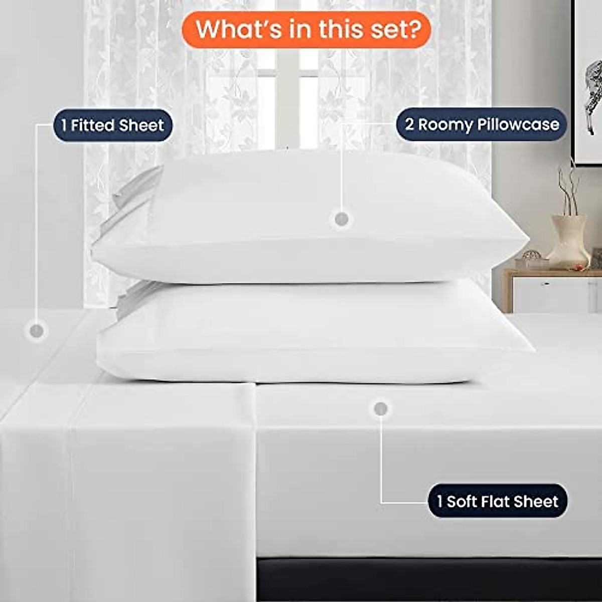 Kotanza Bedding 600TC 100% Egyptian Cotton Sheets-Extra Long-Staple Cotton Sheets for Kids & Adults, Fits Mattress Upto 15'' Deep Pocket, Sateen Weave, Cotton 4PC Sheets Set - (White,King)