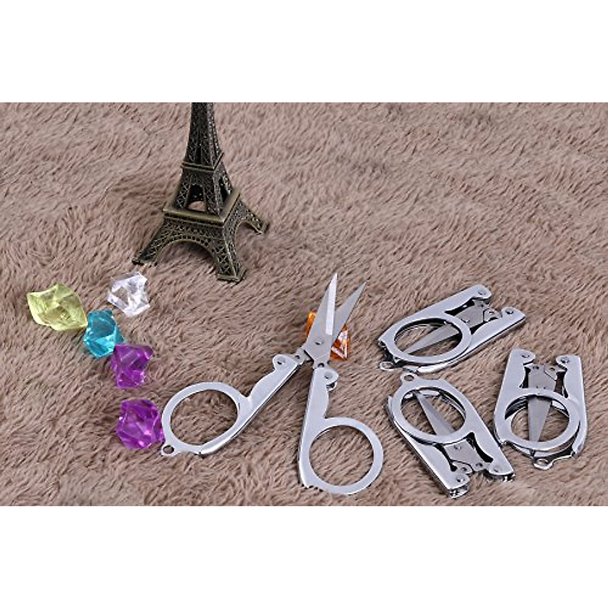 Shapenty Stainless Steel Folding Portable Travel Scissors Foldable Paper String Craft Shred Scissors, 4 Pack