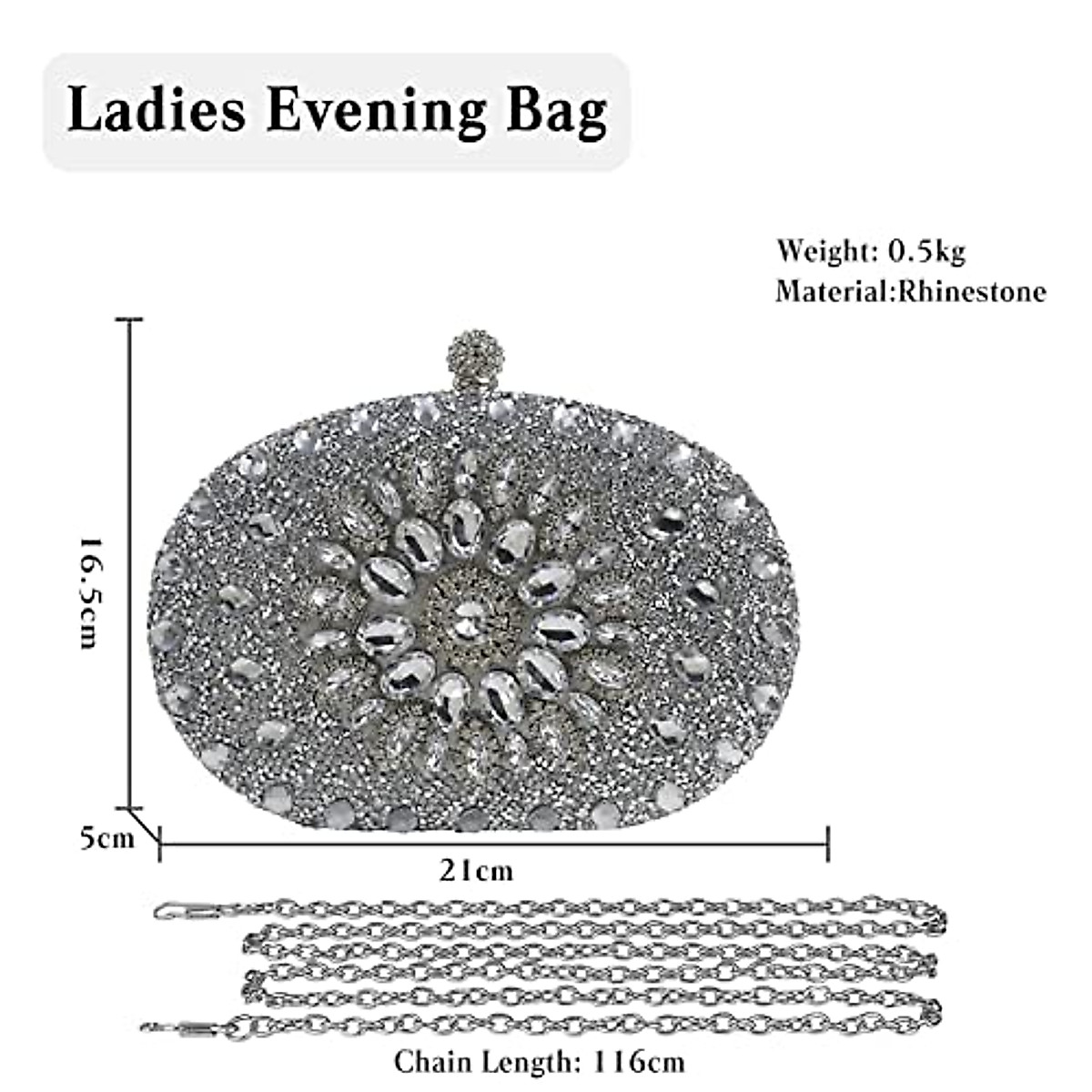 CORIOS Women Evening Bag Rhinestone Clutch Purse Sparkly Sequin Handbag Bridal Wedding Purse Crystal Clutch Bag Glitter Shoulder Bag Crossbody Bag for Wedding Banquet Cocktail Prom Party Silver