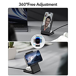 FACBINY 2-in-1 Magnetic Fast Wireless Charging Station for Multiple Devices Apple with 20W Adapter, Mag-Safe Charger Stand for iPhone 15/14/13/12/Pro/Max/Mini, AirPods Pro 2/Pro/3 (Black)