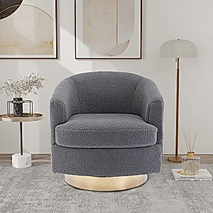 HomSof 30.7''W Boucle Swivel Accent Barrel Modern Comfy Sofa with Gold Stainless Steel Base 360 Degree Club Arm Chair for Nursery Bedroom Living Room Lounge Hotel, Gray