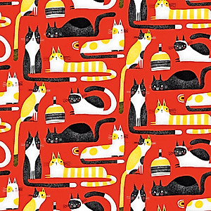 Contempo by Benartex Cosmo Cats Cats, Fabric by The Yard (Red/Multi)