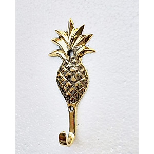 Brass Pineapple Decorative Wall Mount Hooks Set of 2 Pieces Sculpture Unique A Excellent Item for Home | Office | Restaurant Decorative Item Statue Coat Hook by INDIAART12, Height - 12 cm