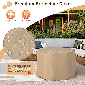 Giantex Propane Gas Fire Pit Table - 2-in-1 Outdoor 36” Round Fire Table W/Volcanic Rock & PVC Cover, Stainless Steel Burner, 50,000 BTU Heat Output, Faux Stone Surface Outside Fireplace for Patio