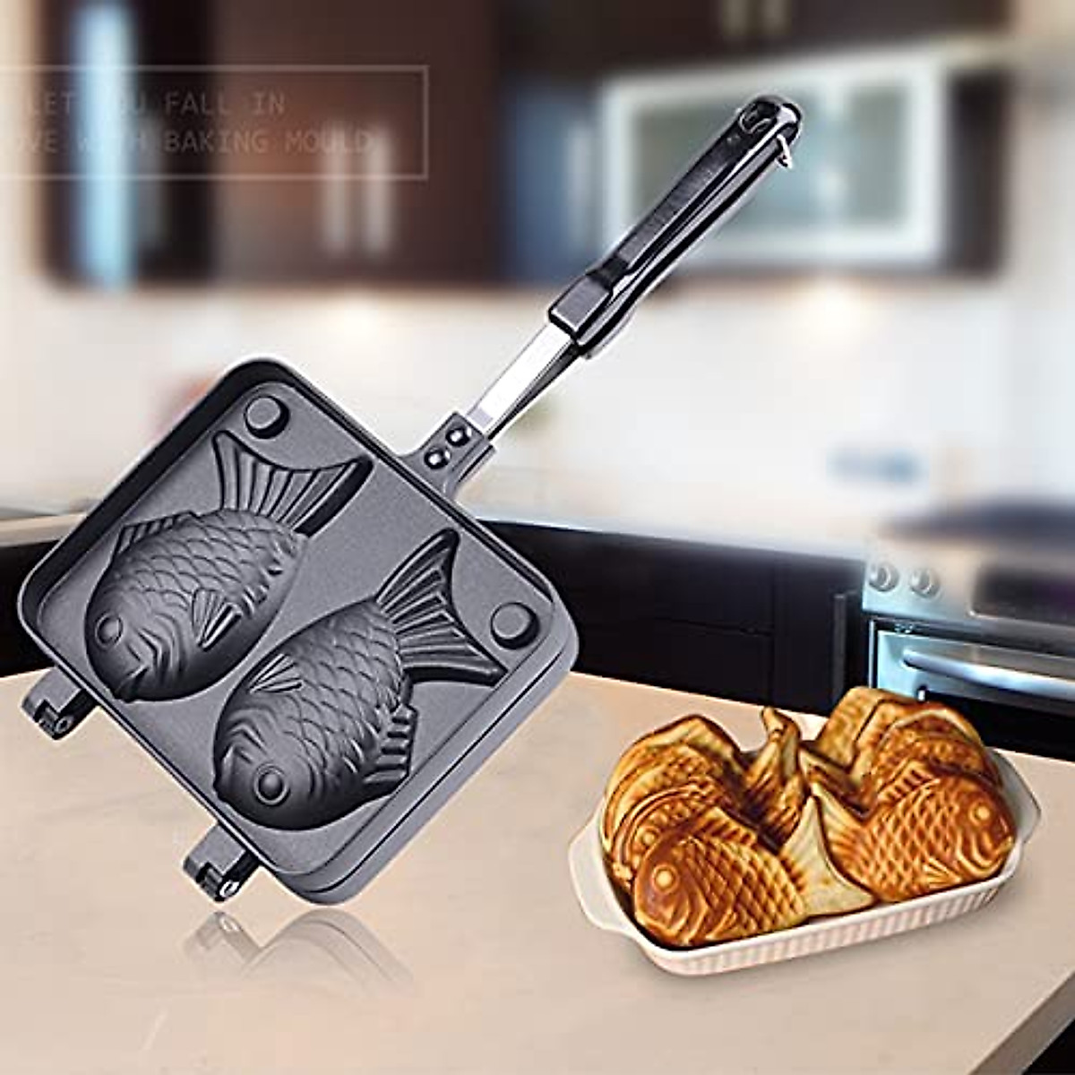 Hovico Taiyaki Japanese Fish-Shaped Pancake Double Pan, Waffle Cake Maker Pan Fish-Shaped Pancake Double Pan Mold for Home DIY Cooking Party Dessert