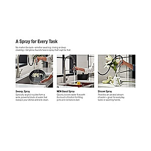 KOHLER 596-VS Simplice Pull Down Kitchen Faucet, High Arch, Vibrant Stainless