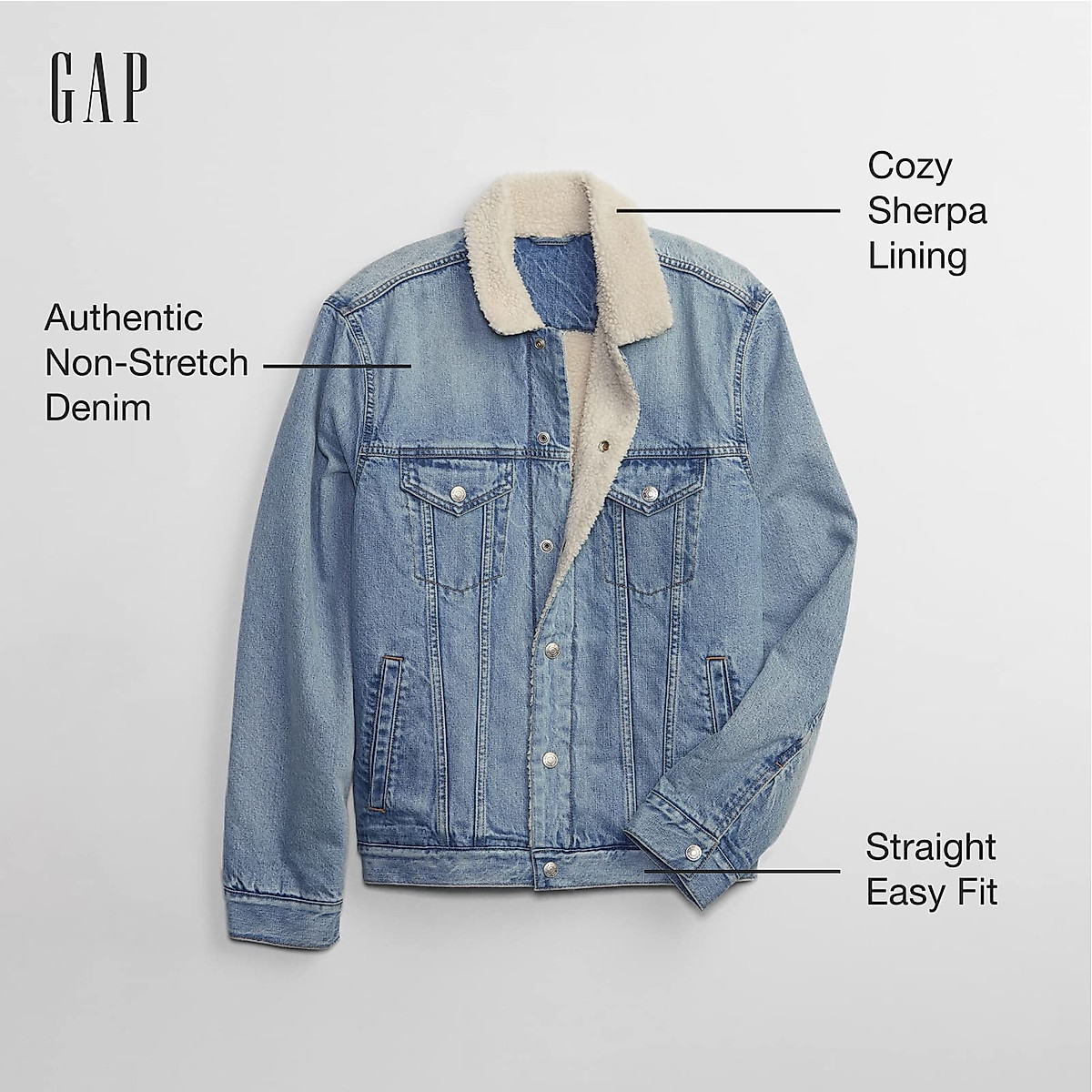 GAP mens Icon Sherpa Denim Jacket, Rinsed, Large US