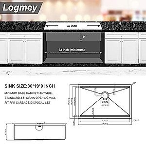 Stainless Steel Undermount Sink - Logmey 30x19 inch Kitchen Sink Single Bowl 18 Gauge Stainless Steel Workstation Sink Basin
