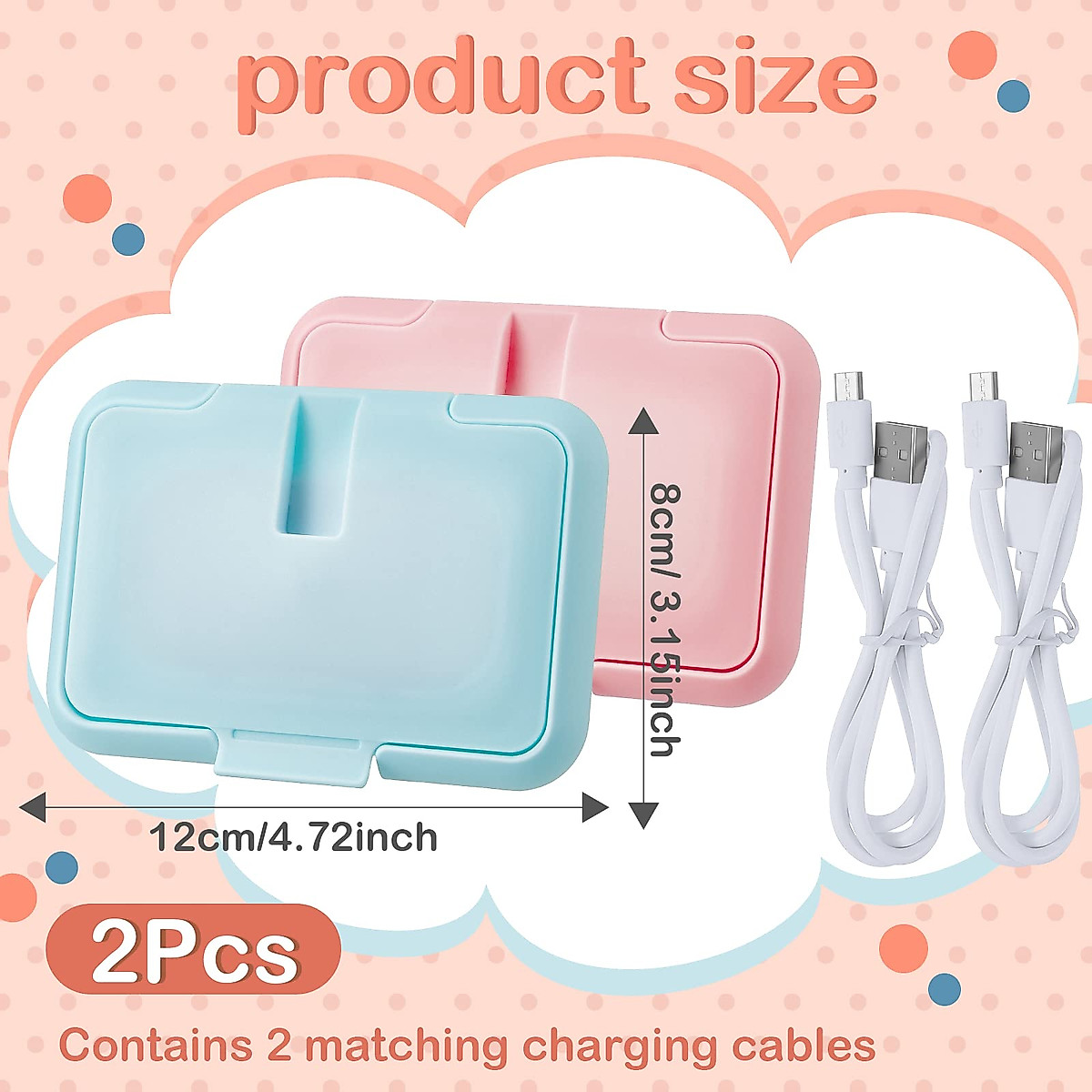2 Pcs USB Mini Portable Baby Wipe Warmer and Baby Wet Wipes Dispenser Reusable Baby Wipes Heater for Newborn Travel, Pink and Light Blue, Compatible Portable Charger