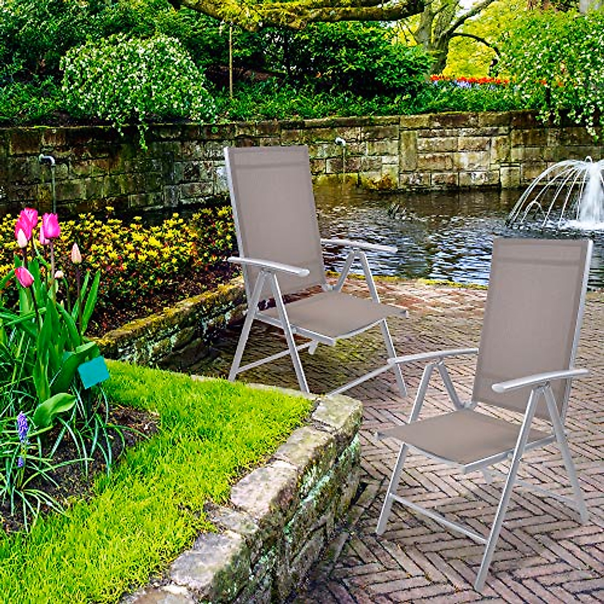 KARMAS PRODUCT Sets of 2 Folding Patio Chairs, Portable Sling Chair with Armrests for Outdoor Lawn Garden Backyard Poolside