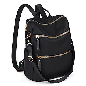 UTO Camo Waterproof Backpack for Women Durable Nylon Multipurpose Roomy Multi pockets Travel Business Shoulder Bag Black