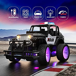 KULARIWORLD Remote Control Police Car Rechargeable RC Truck Toys for Kids Boys Girls 1:18 Auto Mode SUV Vehicle Racing Hobby with Headlight Christmas Birthday Gifts for Kid