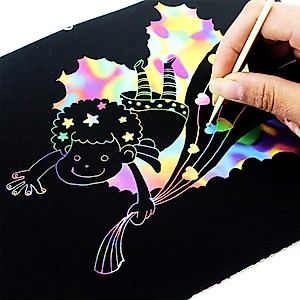 BESTING Scratch Art Notebooks 3 Pack 10.2 x 7.5 inches Rainbow Magic Scratch Off Paper Set Drawing Arts Crafts Black Scratch Books for Kids' Birthday Gifts Party Favors Christmas Presents (PRB330)