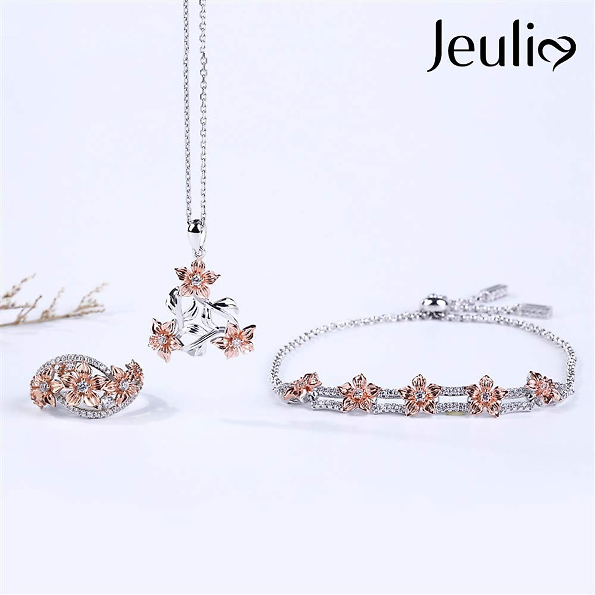Jeulia Floral Rings for Women 925 Sterling Silver Flower Fashion Band Ring Brilliant Diamond Wedding Engagement Anniversary Promise Ring Jewelry Set (6.0(U.S))