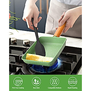 BUNDLEPRO Japanese Omelette Pan, Non Stick Tamagoyaki Eggs Frying Pan, Square Granite Cookware set, Small Induction Skillet with Silicone Spatulas for Breakfast(7.1inch)