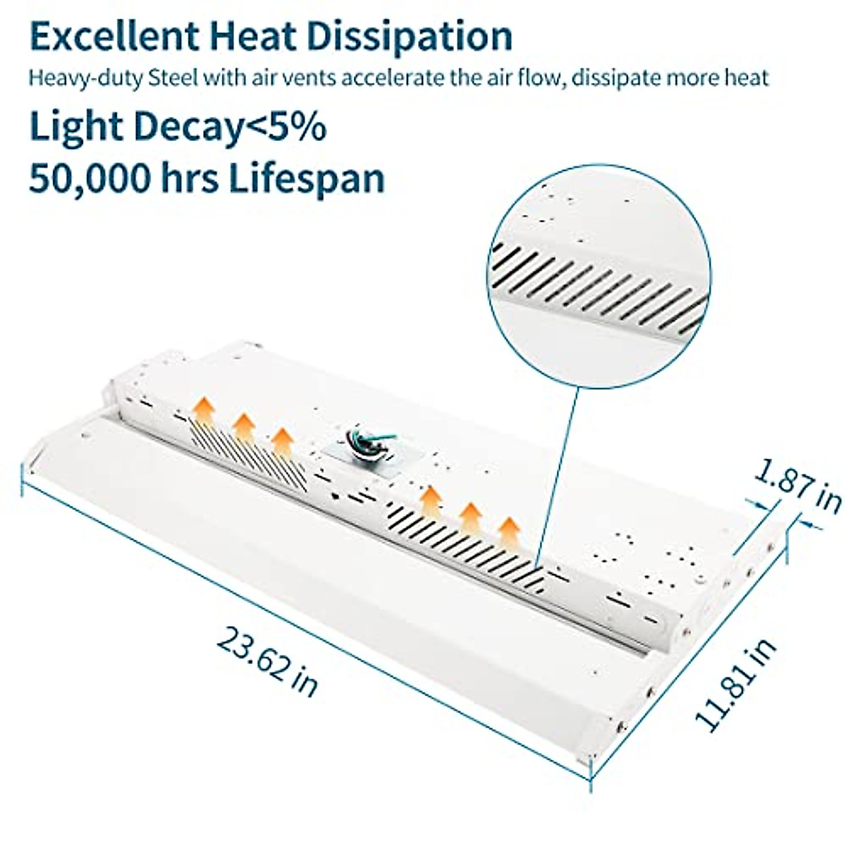 Xbuyee (2 Pack) LED High Bay Shop Light 2FT Commercial 165W 23100 Lumens 5000K 100-277V Dimmable, Linear Hanging Bay Lights for Warehouse Workshop Supermarket Stadium, Power Tunable 165W/110W/80W