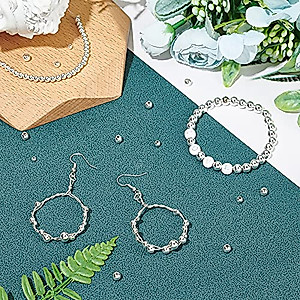PH PandaHall 5 Sizes Smooth Round Beads, 300pcs 14K Silver Plated Beads Little Round Beads Seamless Ball Beads Long-Lasting Spacers for Hawaii Layered Bracelet Necklace Jewelry DIY Crafts 2/3/4/5/6mm