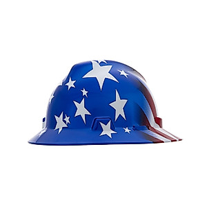 MSA 10071157 Freedom Series V-Gard Full-Brim Hard Hat With Fas-Trac III Ratchet Suspension, Polyethylene Shell, Self Adjusting Crown -Straps Standard Size in Stars & Stripes