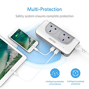 BESTEK 200W Voltage Converter 100V to 240V with 4-Port USB Charging All World Contries to US Travel Charger (White)