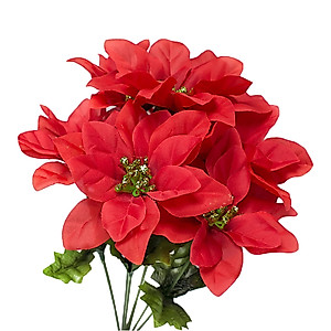 Firlar 4 Pcs Artificial Poinsettia Bouquet, 7 Stems Each, Red Artificial Poinsettia Bushes Fake Poinsettias Flowers, Christmas Decoration Bouquet Silk Poinsettia for Christmas Tree Home Garden Decor