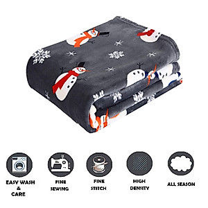 Elegant Comfort Luxury Velvet Super Soft Christmas Prints Fleece Blanket-Holiday Theme Home Décor Fuzzy Warm and Cozy Throws for Winter Bedding, Couch and Gift, 50 x 60 inch, Snowman Flake Gray