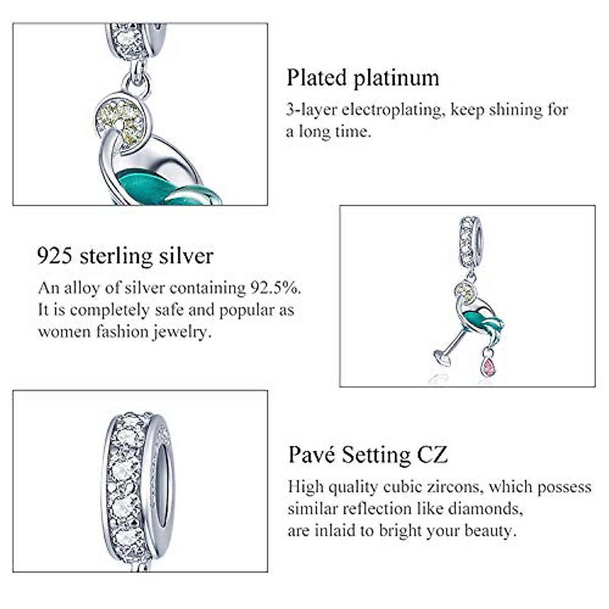 Eternalll Jewellery Cup Charm Original 925 Sterling Silver Charms Teapot Wine Cup Charm Coffee Cup Bead Charms for Bracelets Mom Daughter Wife ( (Wine Cup for Charms for Bracelets)