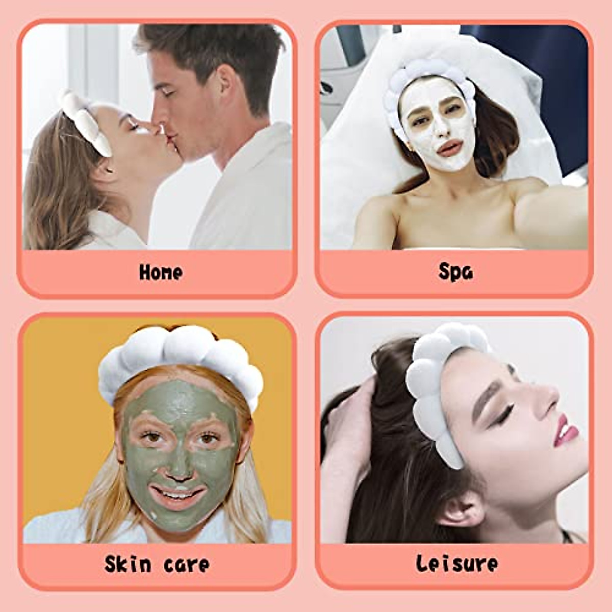 ZZGC Spa Sponge Headband for Washing Face, Makeup Headband with 2Pcs Wrist Washband Hair Band for Makeup Removal, Skincare (White)