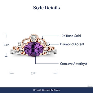 Jewelili Enchanted Disney Fine Jewelry Sterling Silver and 10K Rose Gold 8x6 MM Concave Oval Amethyst and Natural White Round Diamond Accent Stepsisters Ring Size 6