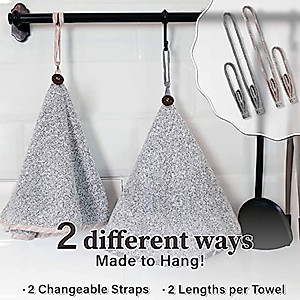myHomeBody Hand Towels with Hanging Loops, Hand Towels with Button Loop, Kitchen Hand Towels with Button, Kitchen Hand Towels Decorative, Hand Towels with Button, Set of 2, Grey