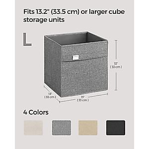 SONGMICS Storage Cubes, Set of 4 Cube Storage Bins, 13 x 13 x 13 Inches, 2 Handles, Oxford Fabric and Linen-Look Fabric, Easy to Clean, Foldable, Metal Label Holders, Dove Gray UROB233G04