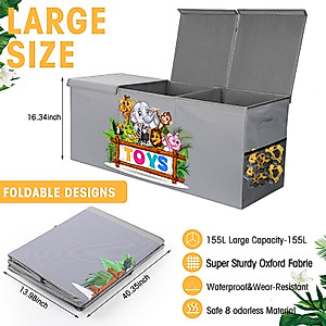 SiliFine Christmas Gifts Extra Large Toy Box Chest with Lid 3 Compartments Handles 40.35 x 14 x 16.3 Inch Toy Storage Bins Collapsible Toy Organizers for Kids Boys Girls Nursery Room Playroom Bedroom