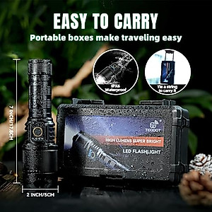 TEQDOT Flashlights 900000 High Lumens LED Rechargeable Tactical Flashlight Zoomable 3 Modes Fast Charging IPX6 Waterproof Super Bright Black Handheld Flashlights for Camping Hiking Outdoor and Gift