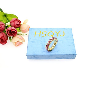 HSQYJ Rainbow Baguette Band Ring Eternity Band Cubic Zirconia Ring Gold Plated Fashion Luxury Jewelry Crystal Cocktail Rings for Women Gift