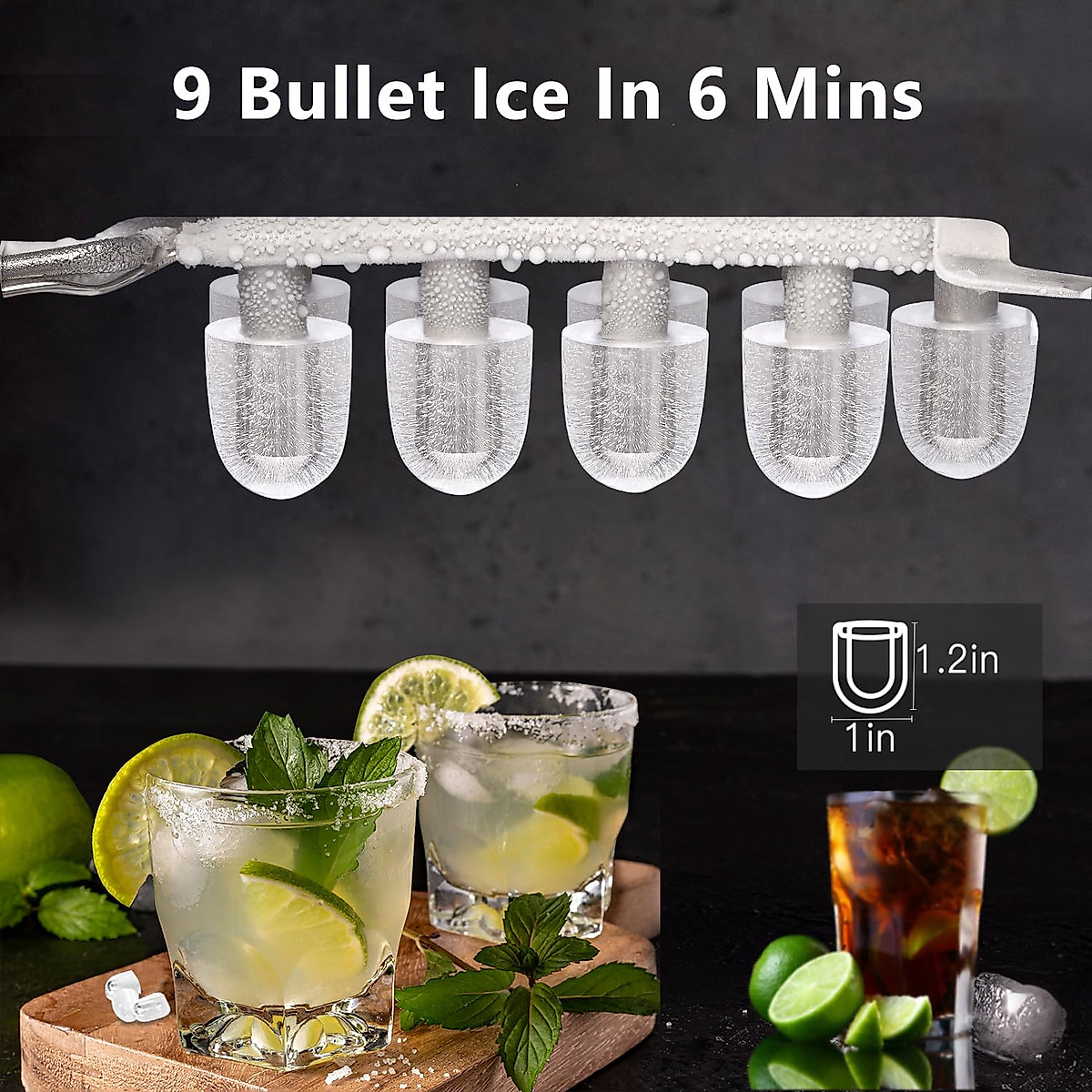 Joy Pebble Bullet Ice Maker Machine Countertop, 26 lbs in 24 Hours, Bullet Ice 9 Cubes Ready in 6 Mins, Self-Cleaning, Portable Ice Maker with Ice Scoop and Basket,Green
